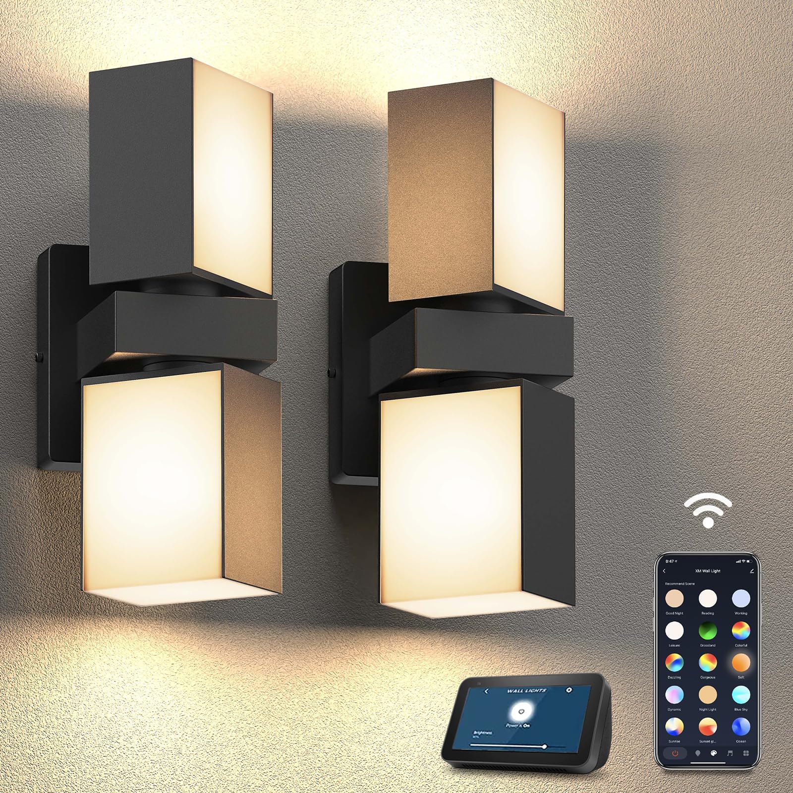 Atomi Smart WiFi LED Square Wall Sconce Lights – 2-Pack, 1200 Lumens ...