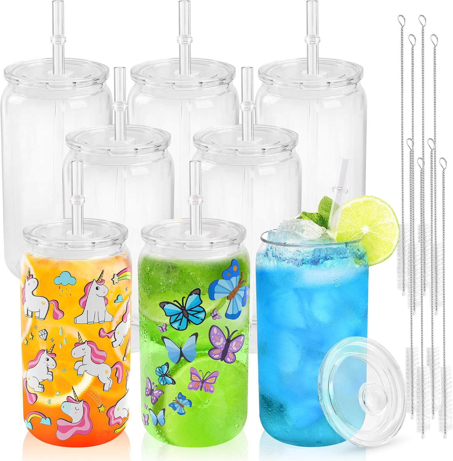 Amazon.com: Joyclub 8 Pack Sublimation Cups 16 OZ Clear Glass Cans ...