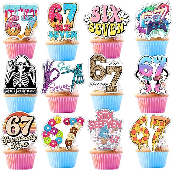 Amazon.com: 24PCS Six Seven Cupcake Toppers, Funny 6 7 Party ...