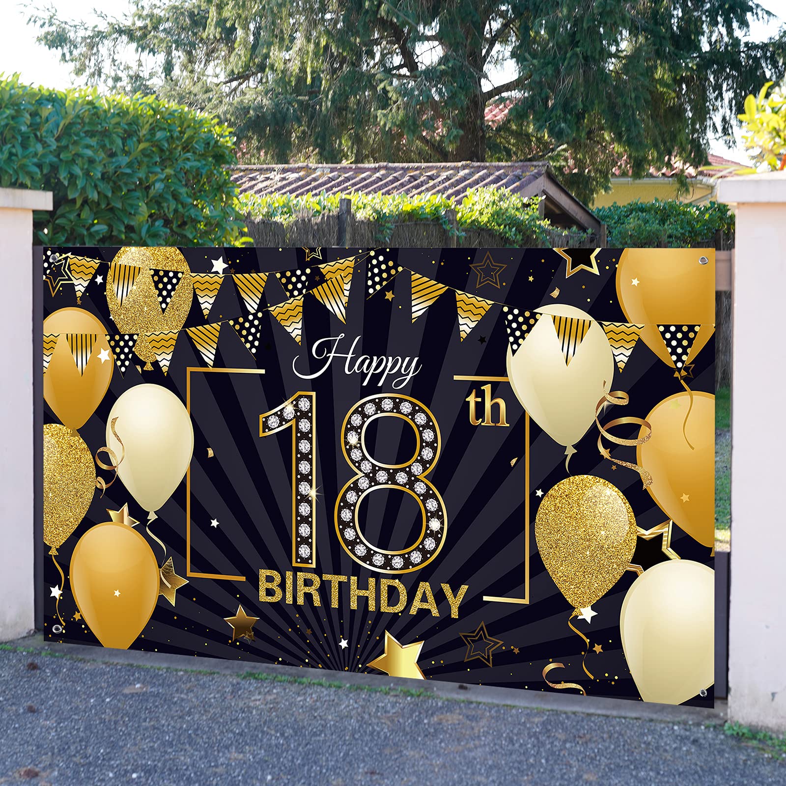 Buy Happy 18th Birthday Backdrop Banner Extra Large Black and Gold Time ...