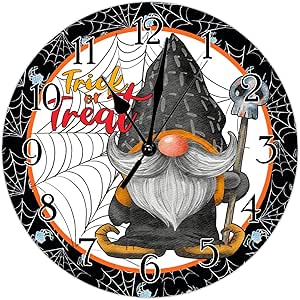 Amazon.com: Round Decorative Wall Clock Skull Spider Web Wreath Gnome ...