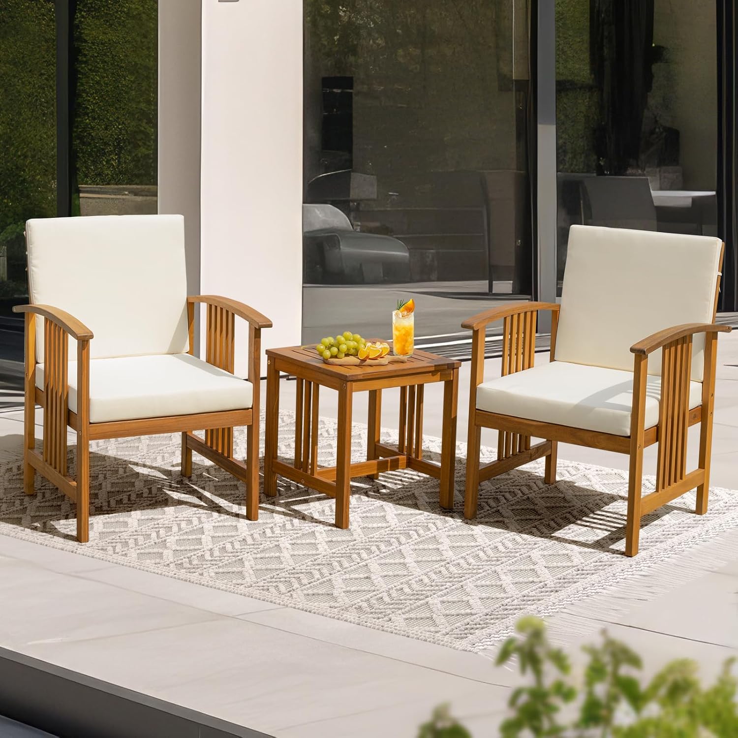 Amazon.com: IDZO Wood Club Chairs Set 2 with End Table : Patio, Lawn ...