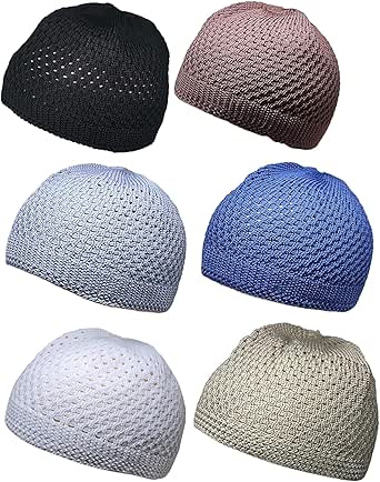 Pack 6 Colors Muslim Beanie Cap Amn250 Islamic Kufi Prayer Knit Hat ...