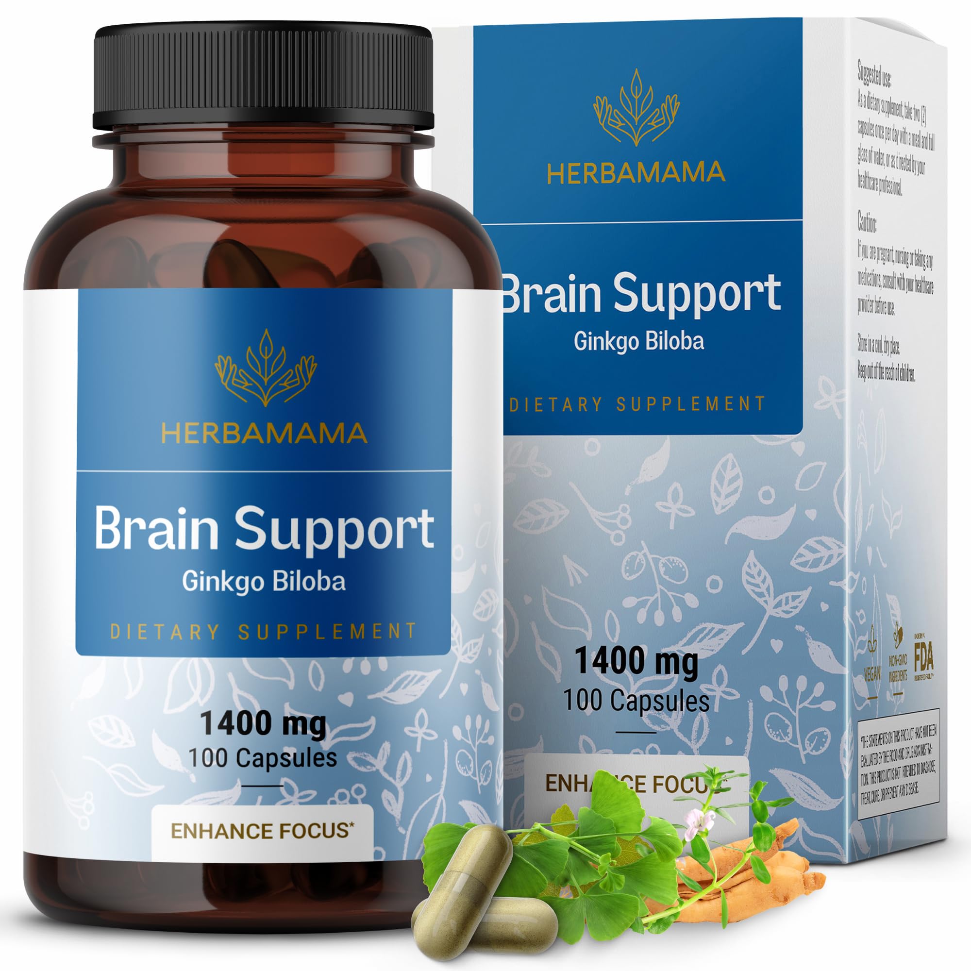 Amazon.com: HERBAMAMA Brain Health Capsules - 1400 mg Brain Health ...