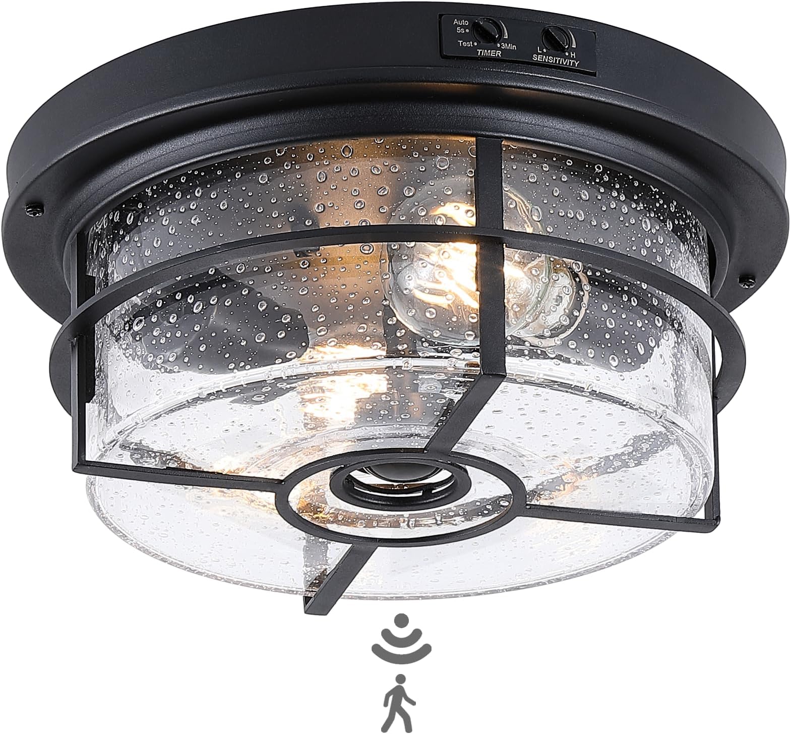 CALOKES Motion Sensor Outdoor Flush Mount Ceiling Light - Sleek Round ...