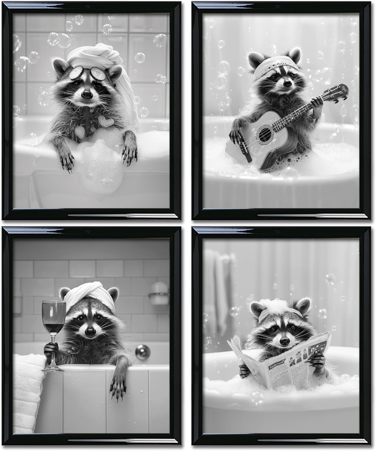 Amazon.com: Skyists 4 Adorable Raccoon Wall Art, Washroom Toilet Wall ...