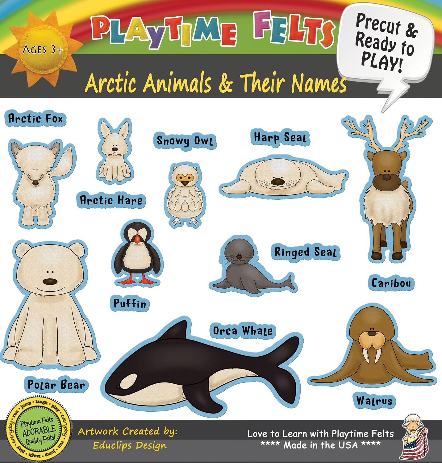 Amazon.com: Playtime Felts Arctic Animals and Their Names | Felt Board ...