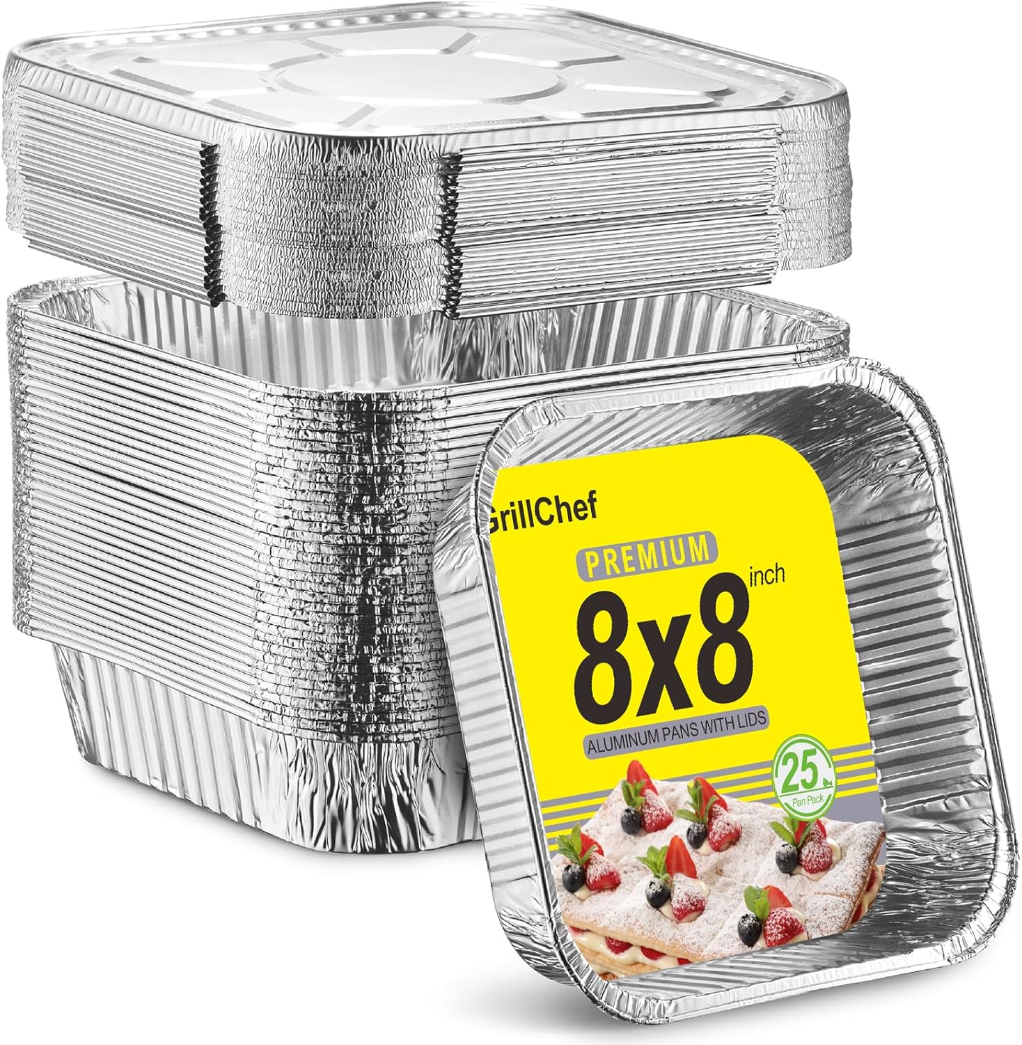 Amazon.com: GrillChef 8x8 Aluminum Foil Pans with Lids, Disposable ...
