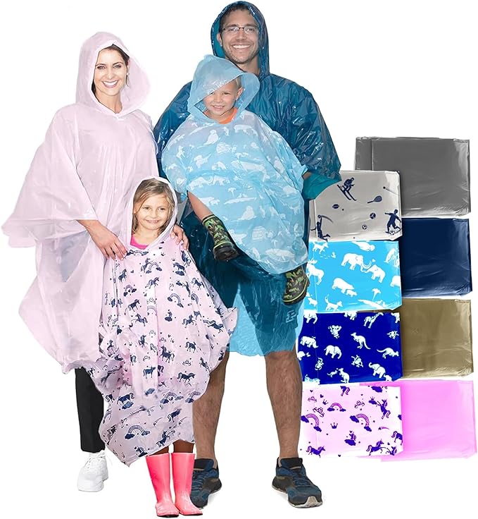 Amazon.com: Disposable Rain Ponchos Family Pack (8 pack) - Waterproof ...
