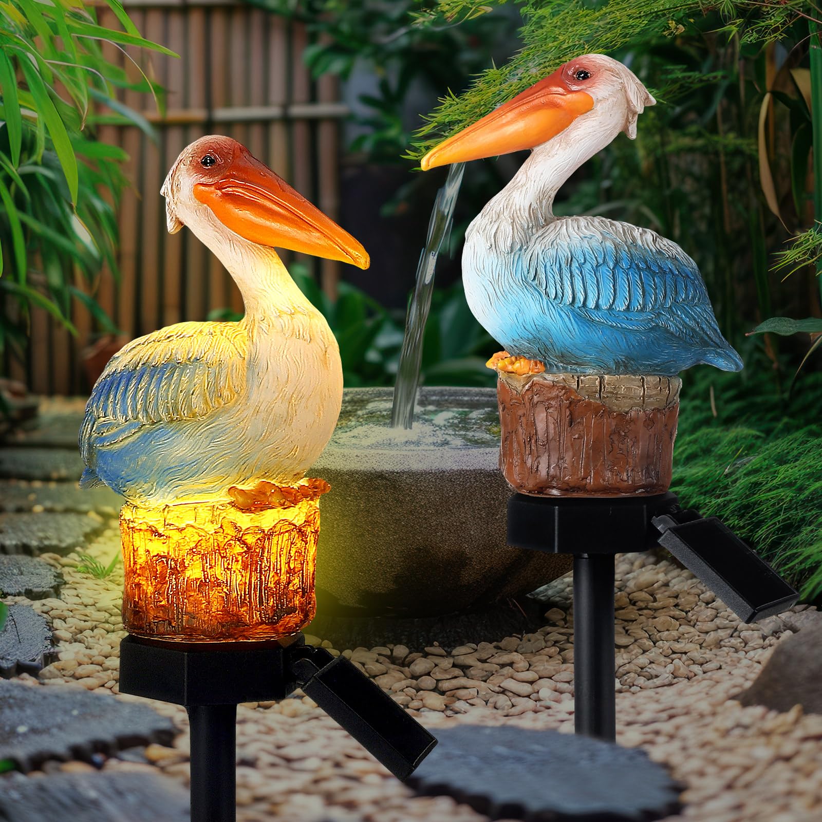 Amazon.com: Leinuosen 2 Pack Solar Pelican Statues Outdoor Decorations ...