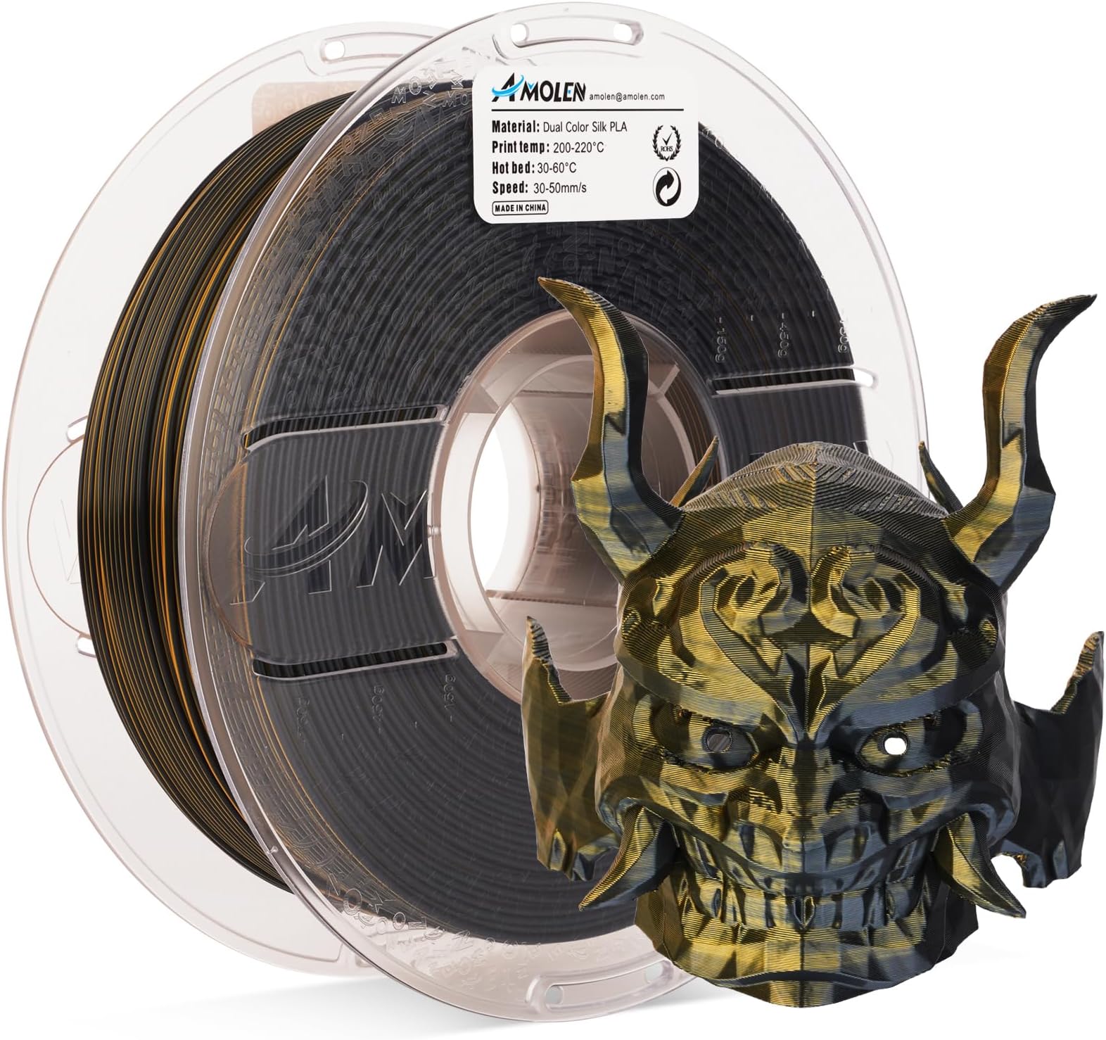 Amazon.com: AMOLEN Silk PLA 3D Printer Filament, Dual Color Black Gold ...