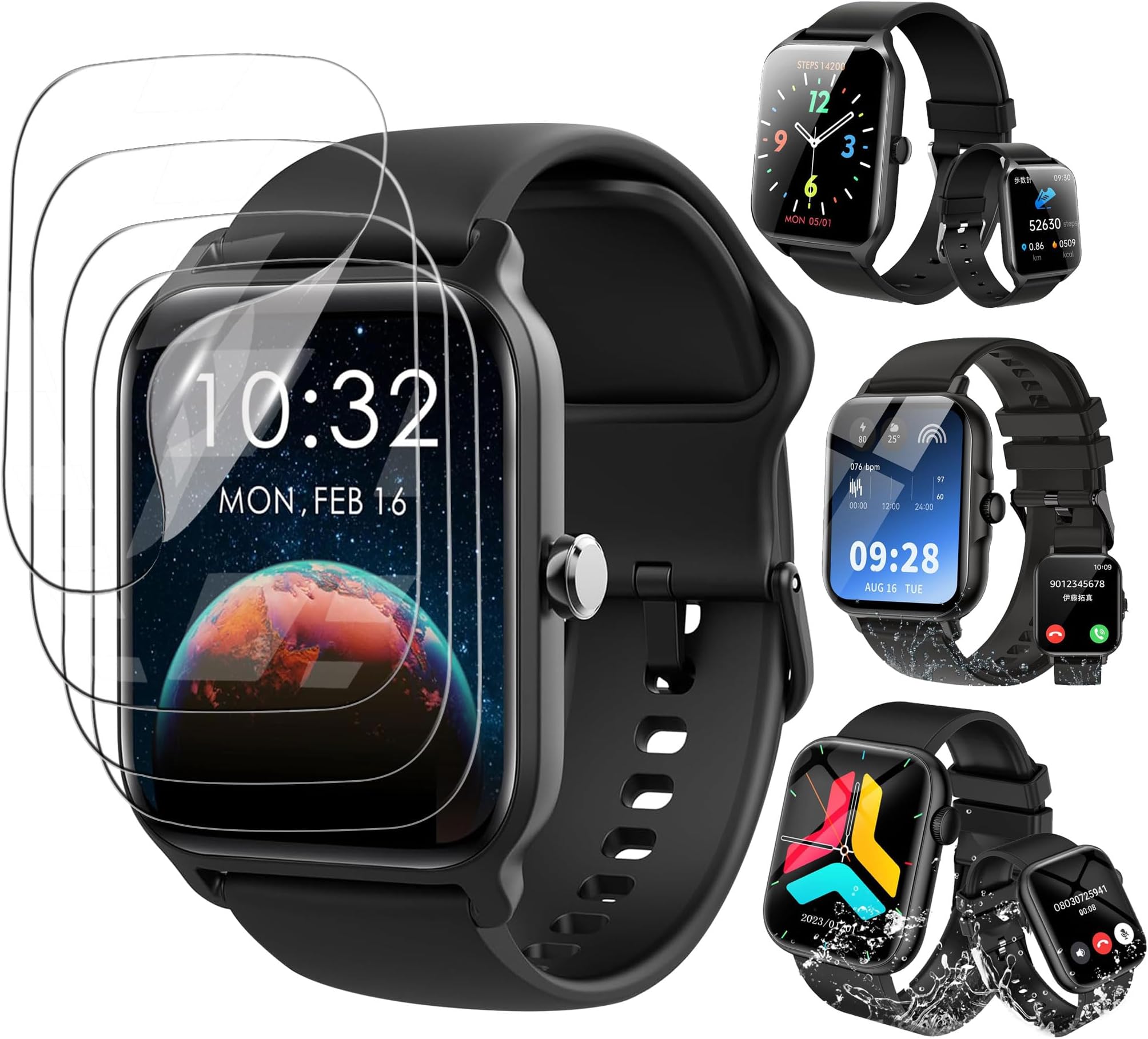 Amazon.co.jp: 対応 スマートウォッチ 1.83/1.85インチ フィルム 【JUNZENG】高感度 飛散防止 反射低減 液晶保護 ...