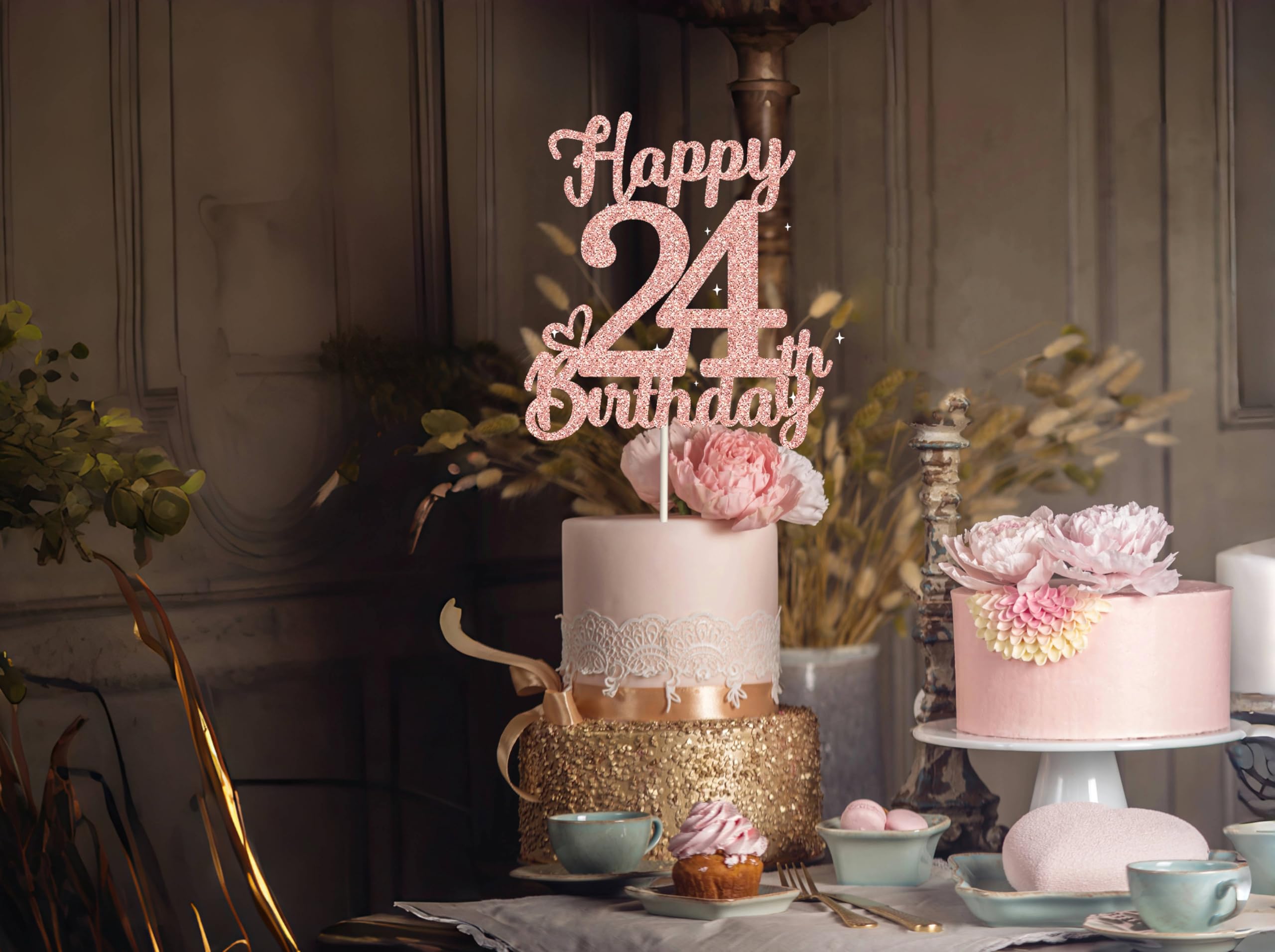 Snapklik.com : 24 Birthday Cake Toppers-Rose Gold Glitter, Happy 24th ...