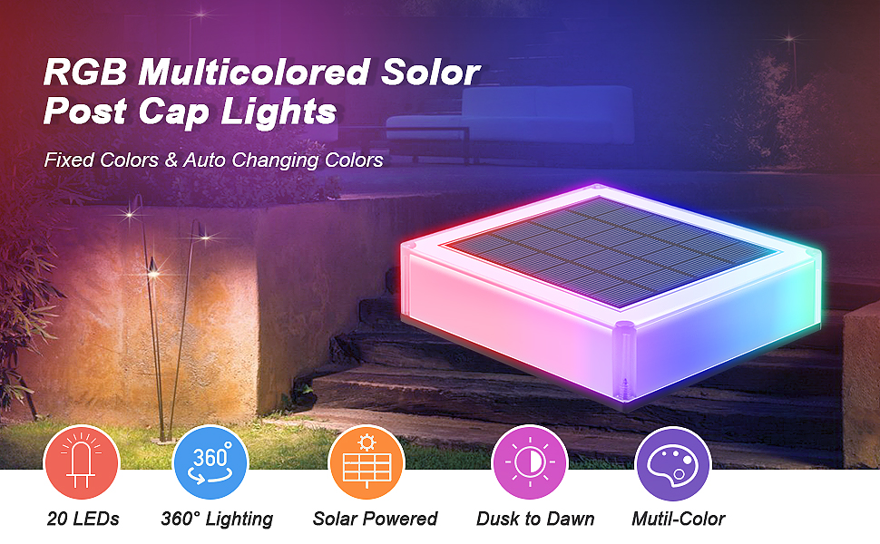 Watch RGB Multicolored Solar Deck Post Lights on Amazon Live