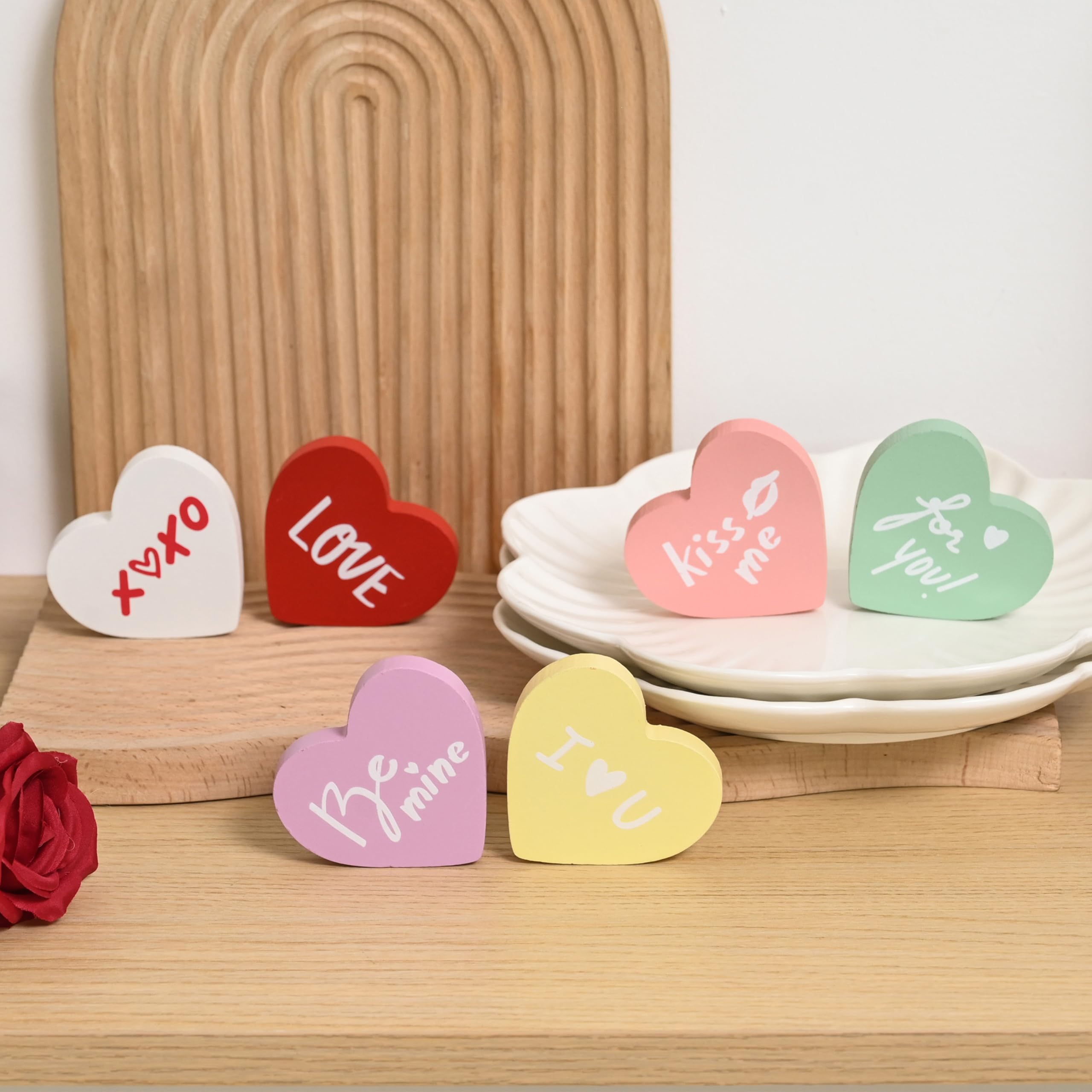 Amazon.com: FESTGLOX Wooden Hearts for Valentine’s Day Decor, 6 PCS ...