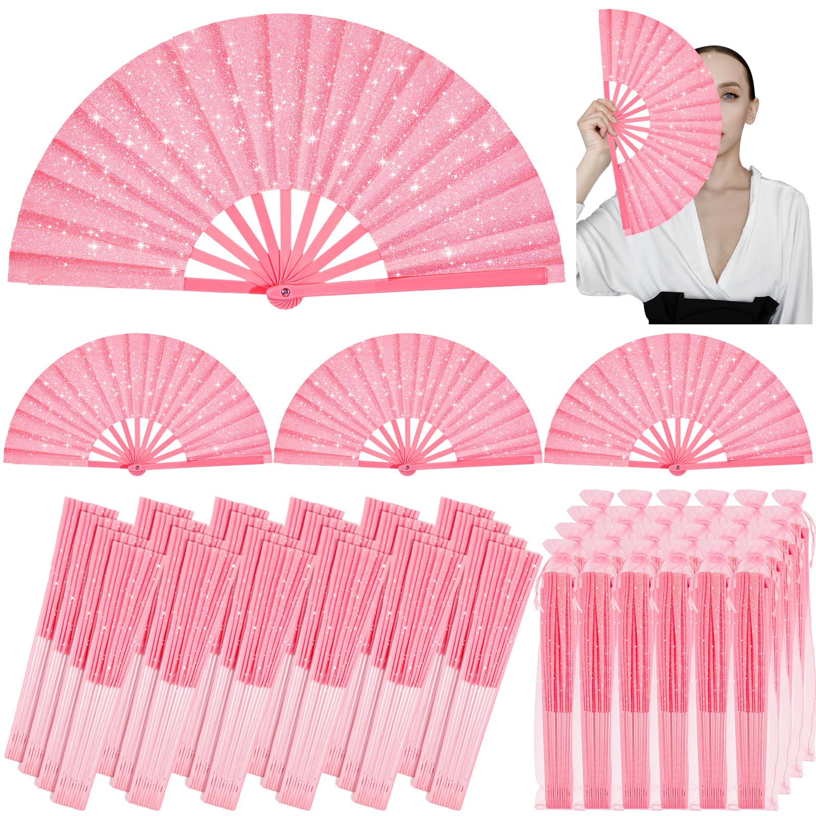 Amazon.com: Vercraft 24 Pcs Glitter Large Rave Fans Bulk Folding ...