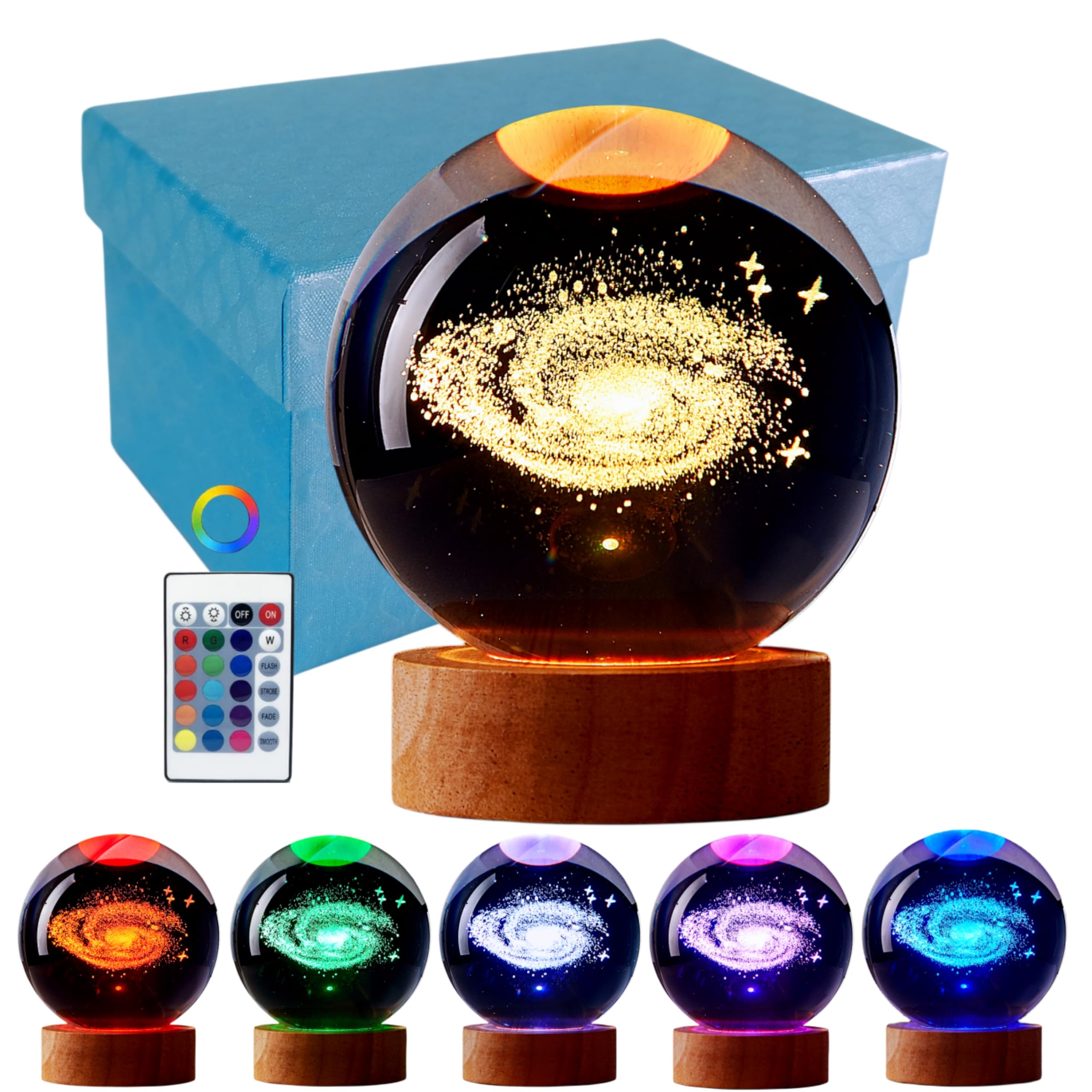 DIGFPWT Galaxy Crystal Ball Night Light, 3.15 Inch 3D Solar System ...