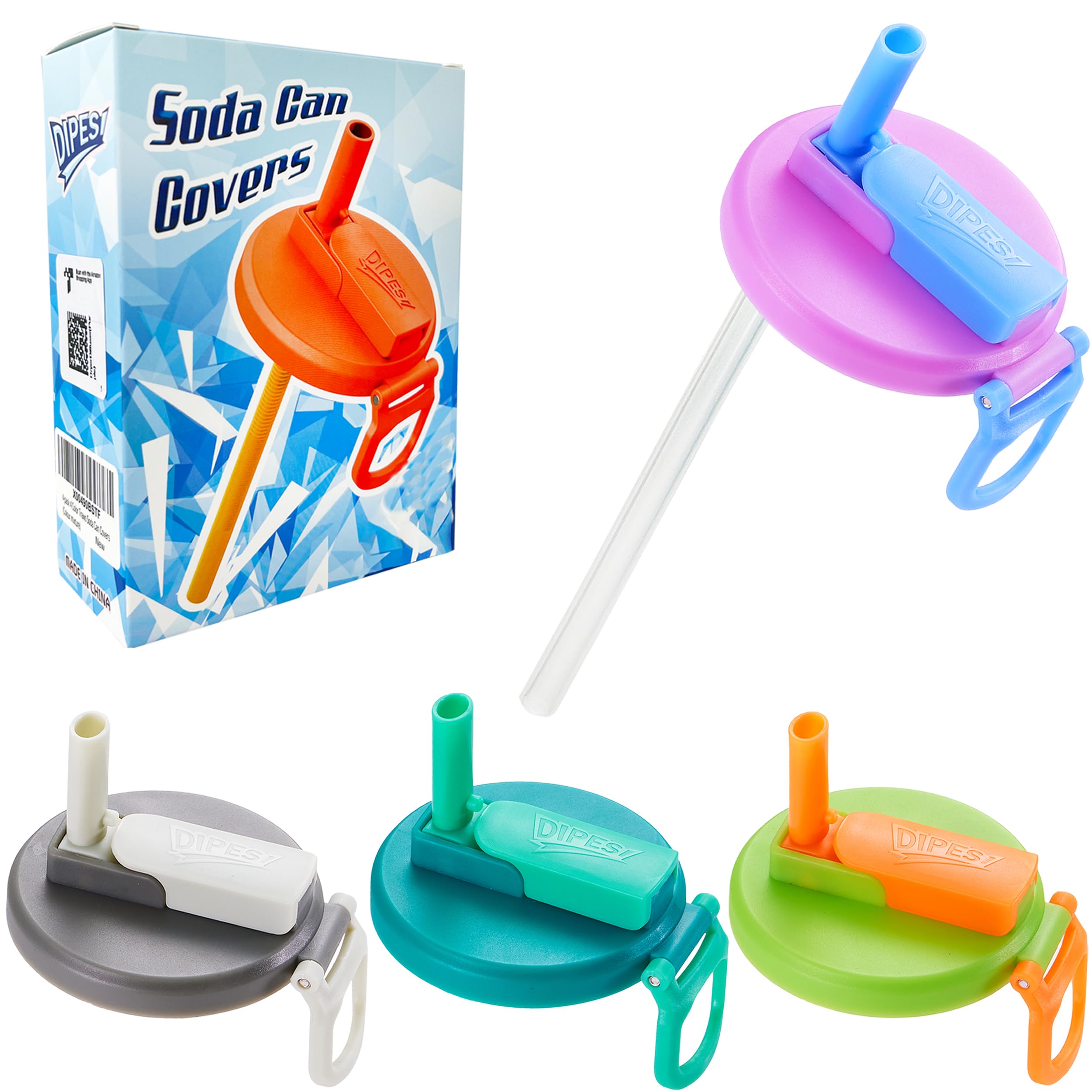 Amazon.com: 4 Color 4 pack Soda Can Covers,Soda Can Lids with straw For ...