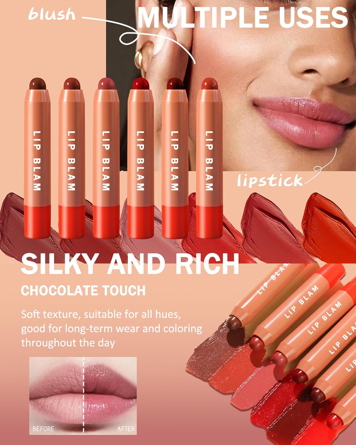 Juego de 3 bálsamos labiales hidratantes teñidos, naturales, brillantes ...