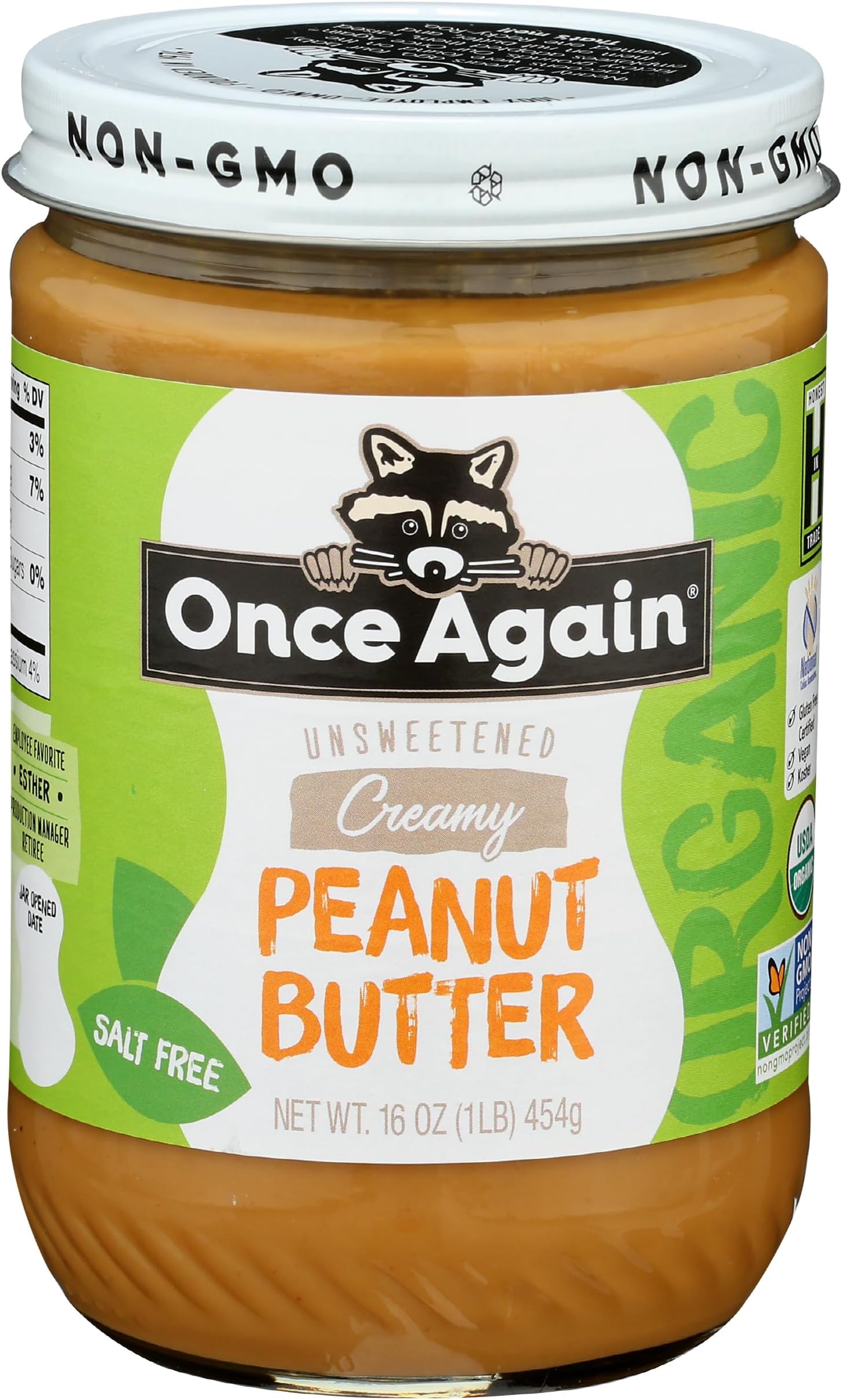 Amazon.com : Once Again Organic Creamy Peanut Butter, 16oz - Salt Free ...