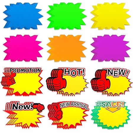 Amazon.com : 7×5.5 Inches 120 Pcs Fluorescent Neon Signs,Starburst ...