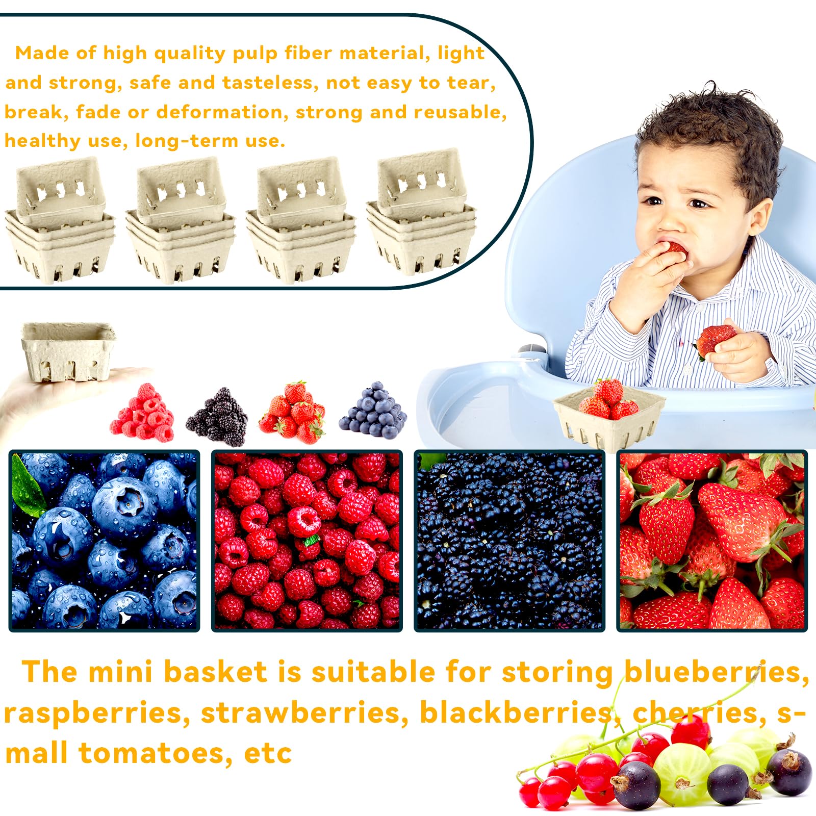 Snapklik.com : 80 Pack Natural Pulp Fiber Berry Basket, Small Farmers ...