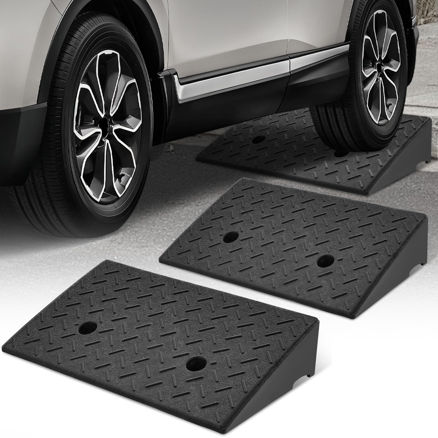 Amazon.com: Auto Dynasty Rubber Curb Ramps, 4.3" Lift Height Curbside ...