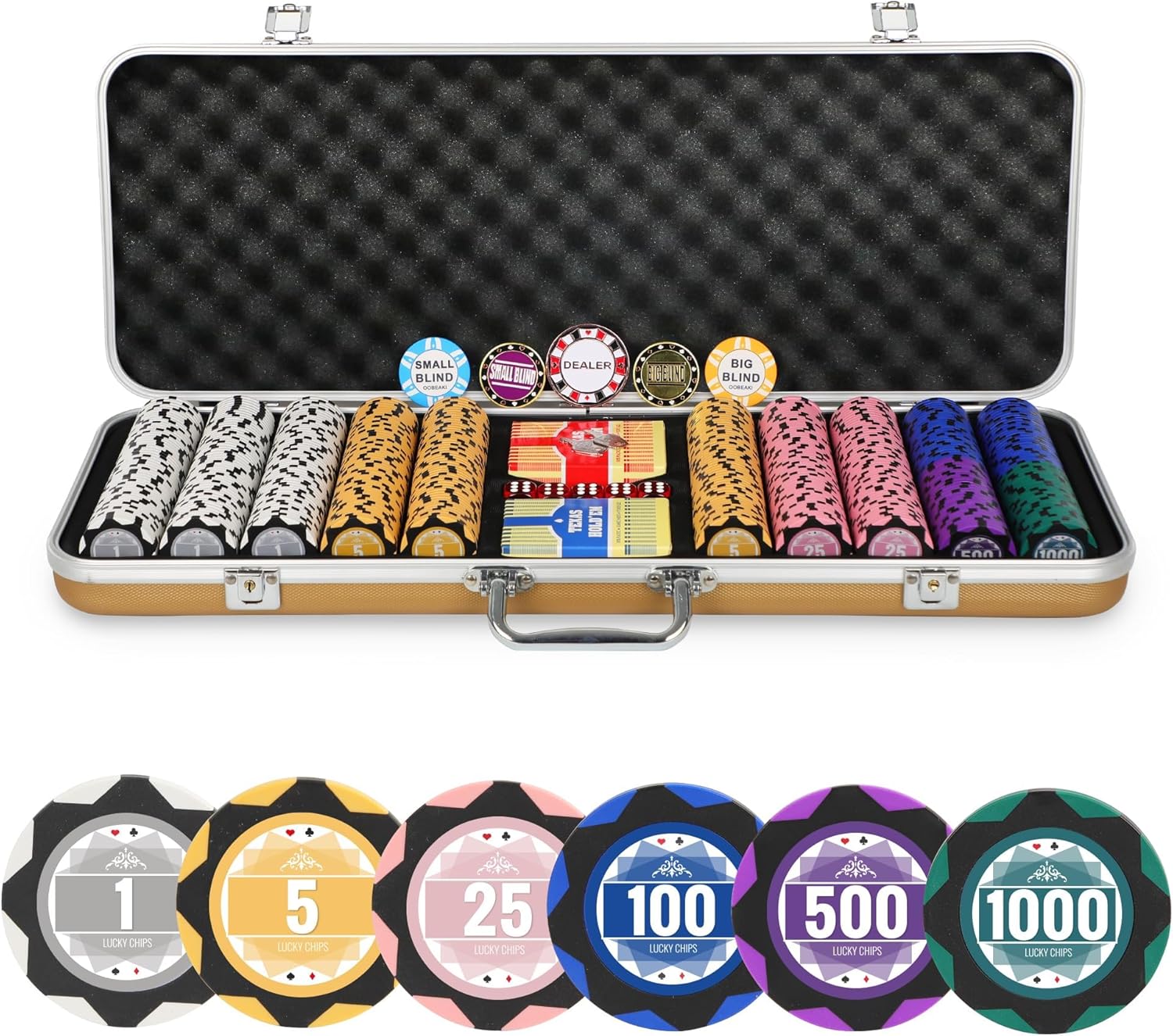 Amazon.com: ORIENGEAR Poker Chip Set with Denominations 500 PCS with 14 ...