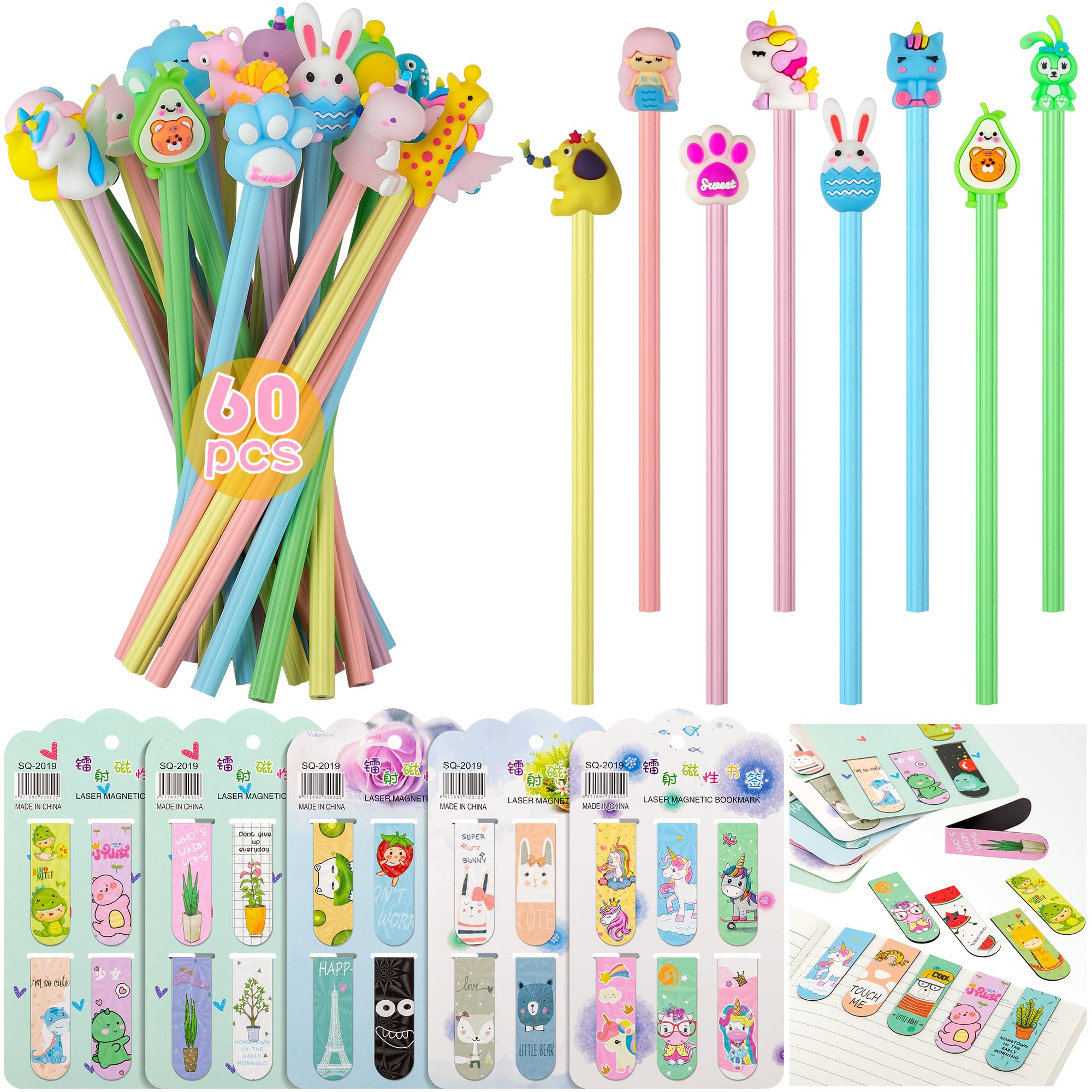 30 Pencils for Kids and 30 Magnetic Bookmarks for Kids,60 pack Funky ...