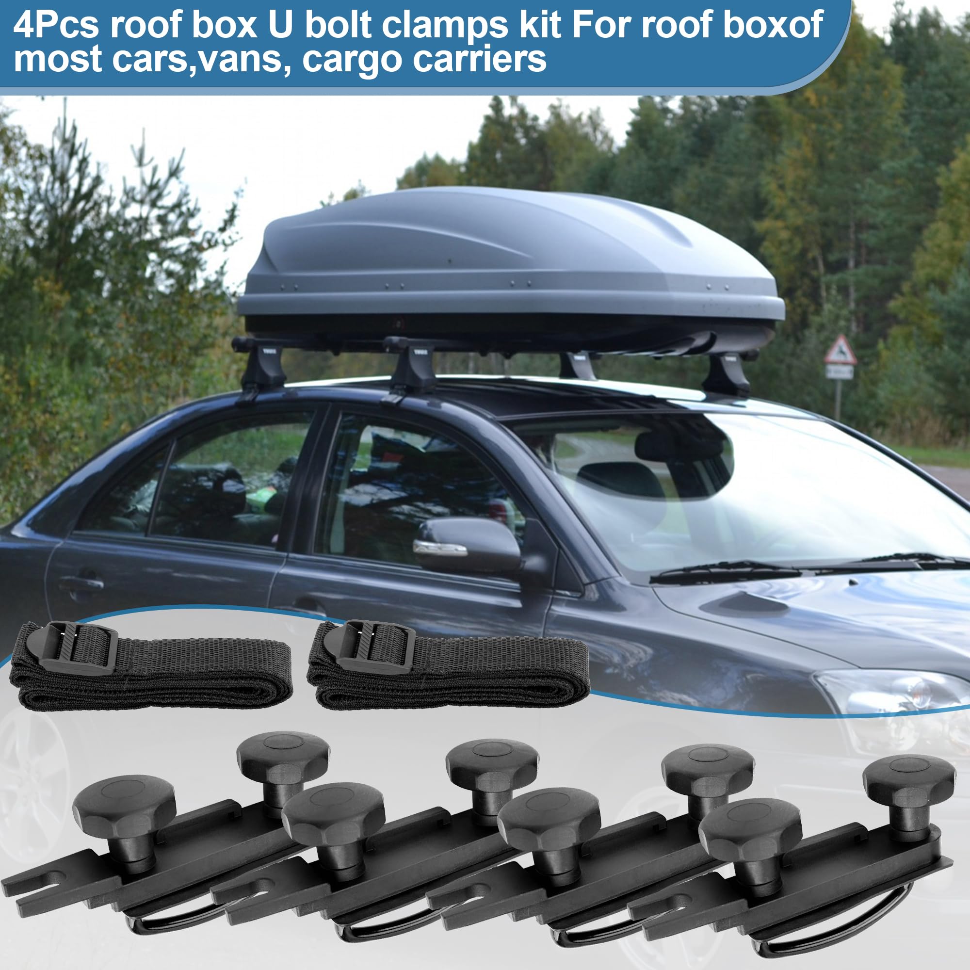 Snapklik.com : 4 Pcs Universal Roof Rack Brackets, Roof Box U-Bolt ...