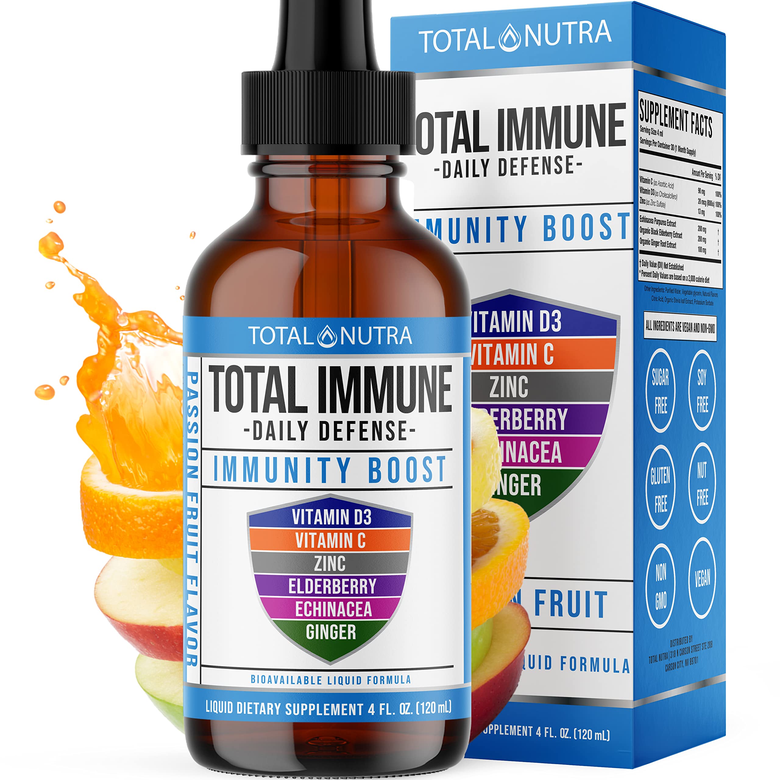 Total Nutra 6-in-1 Liquid Multivitamin with Zinc, Vitamin D3, Vitamin C ...