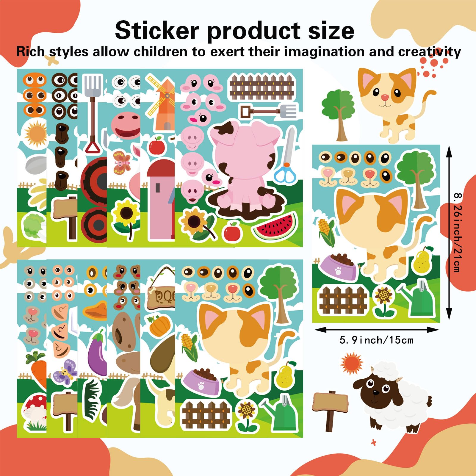 Snapklik.com : 24 Sheets Make-a-face Sticker, Farm Animal Stickers ...