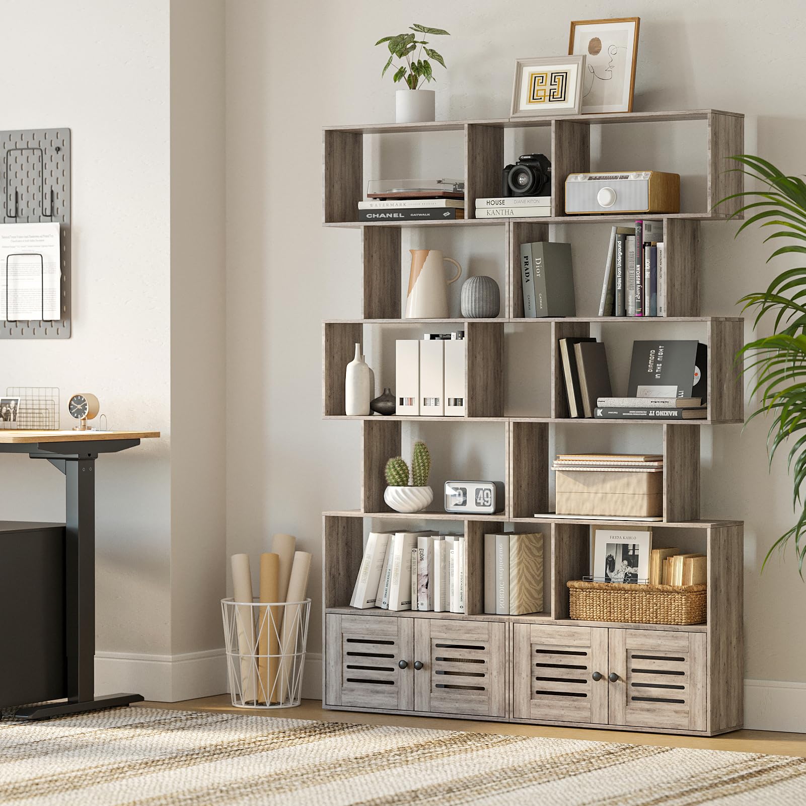 DINZI LVJ 6-Tier Bookshelf, S-Shaped Geometric Bookcase, Book Shelf ...