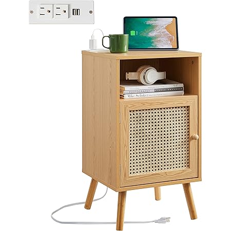 Amazon.com: Modern Side Table with Storage Shelf and Fabric Drawer ...