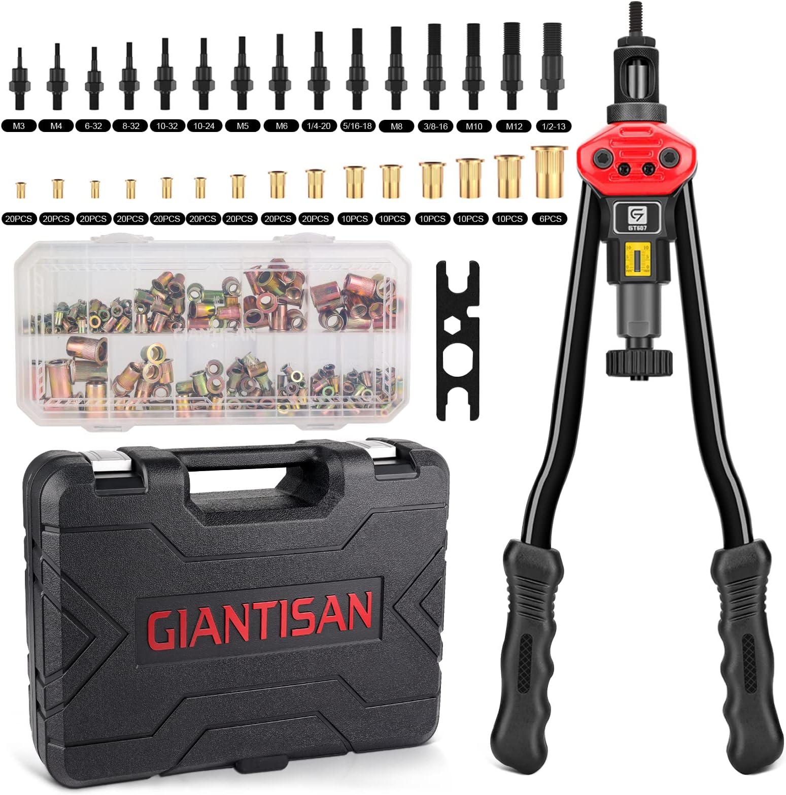 Amazon.com: Rivet Nut Tool and Rivet Gun Set, Rivet Nut Tool with 7 Mandrels and 70pcs Rivnuts ...