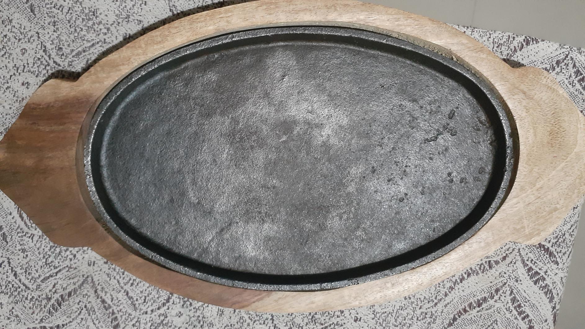 natureCRAFTS Cast Iron Sizzler Plate with Wooden Stand/Oval Sizzler ...