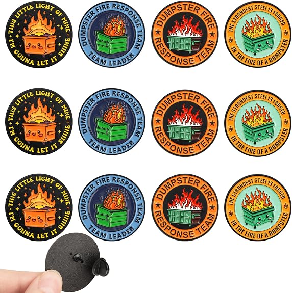 Amazon.com: 12Pcs (4 Designs) Dumpster Fire Response Team Pins Funny ...