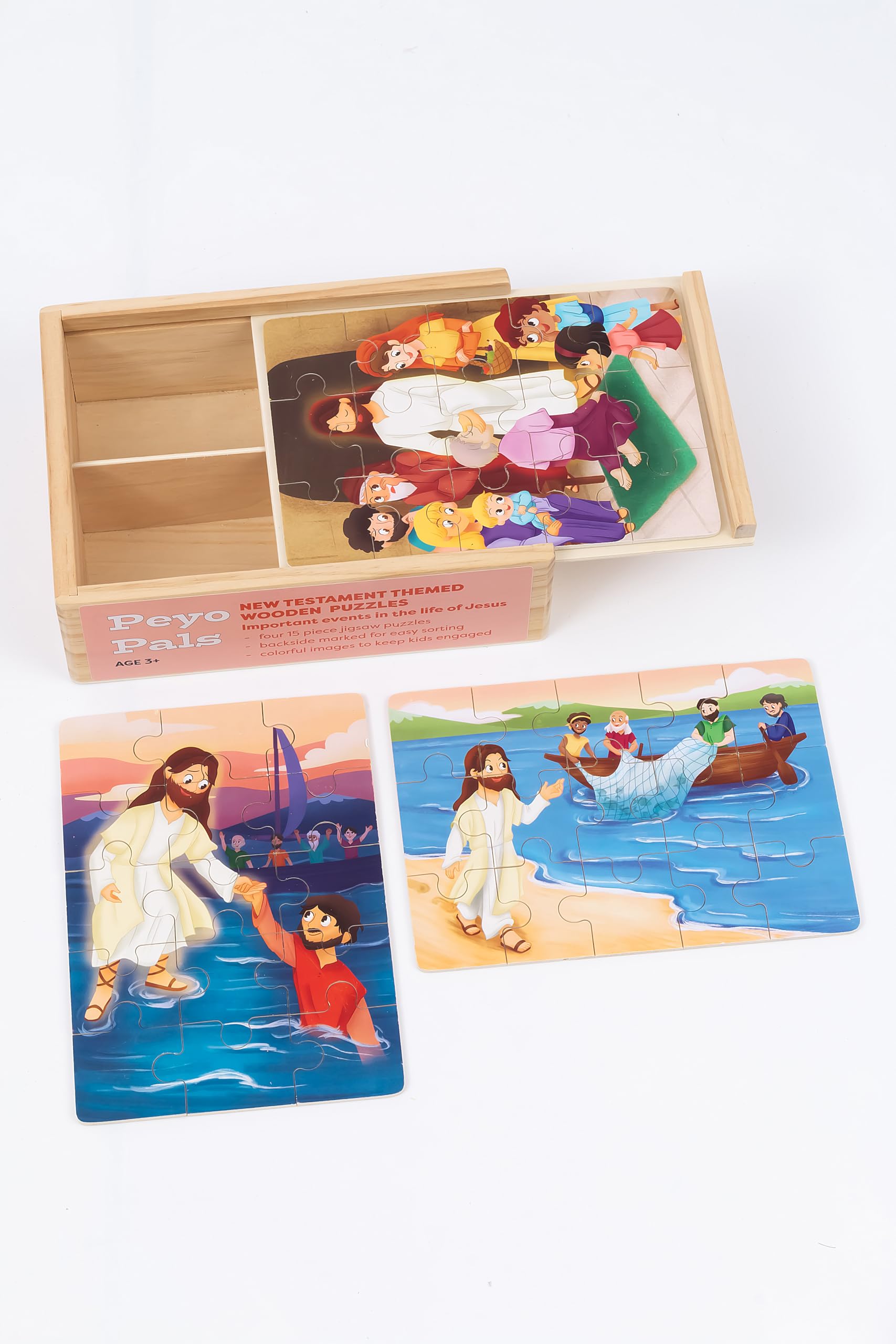 Amazon.com: PEYO PALS Bible Puzzles for Kids | 4-in-1 Wooden Jigsaw ...