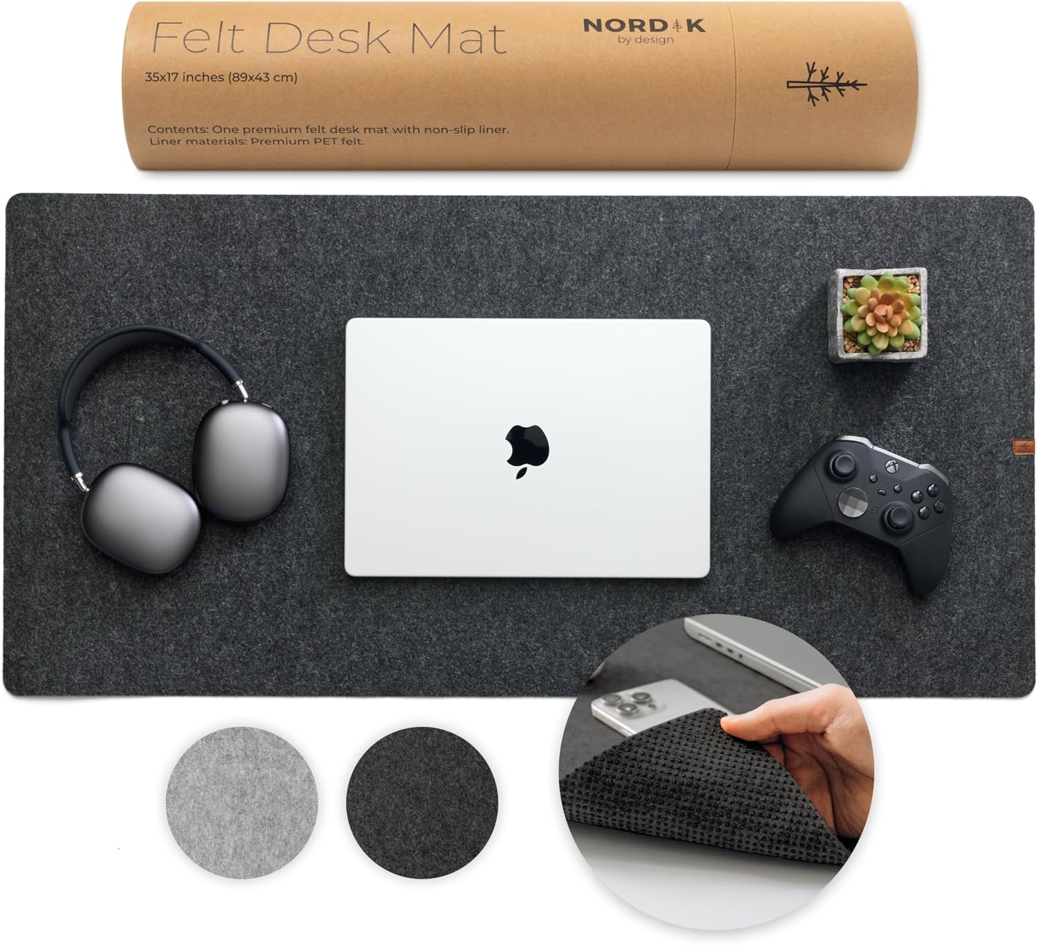 Nordik Large Felt Desk Mat - Charcoal - 89 x 43 cm - Full Desk Keyboard ...
