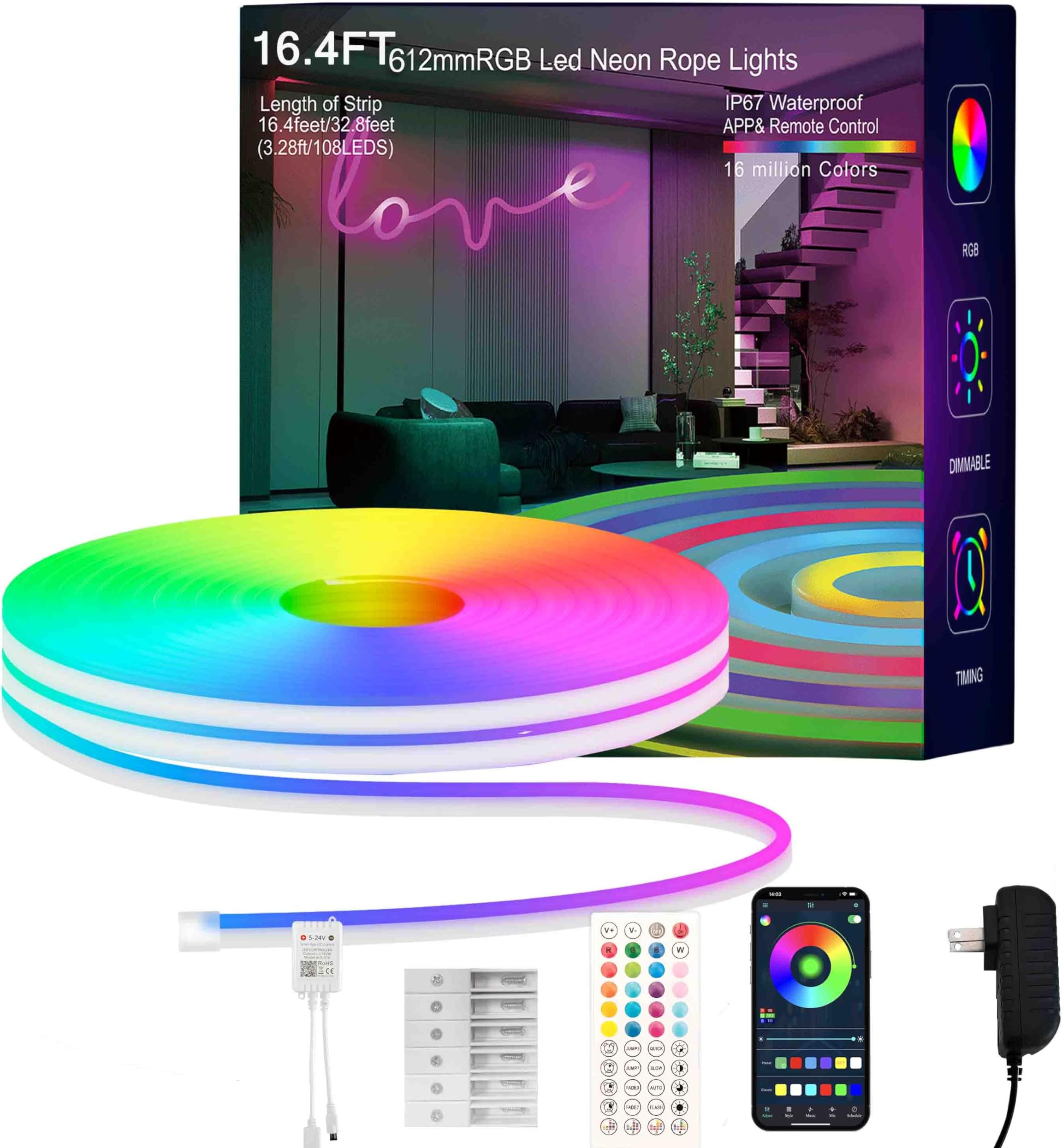 Amazon.com: SILFU Neon RGB Led Rope Lights 32.8Ft Led Strip Lights ...