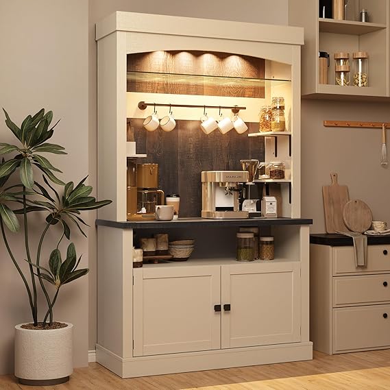 Amazon.com - IDEALHOUSE Coffee Bar Cabinet with Storage LED Buffet ...