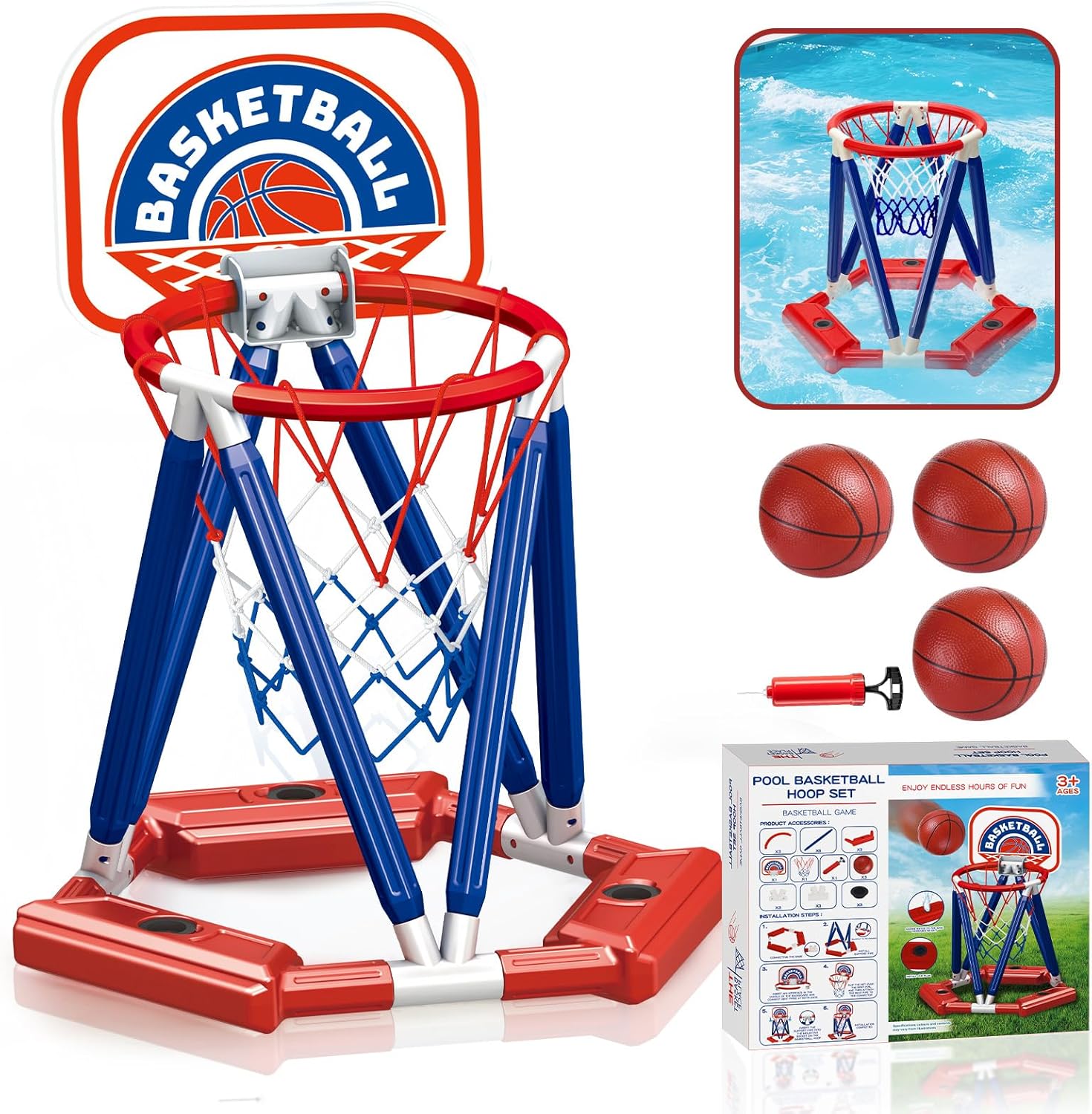 Amazon.com: Pool Basketball Hoop Floating Toys: Stable on Water & Easy ...