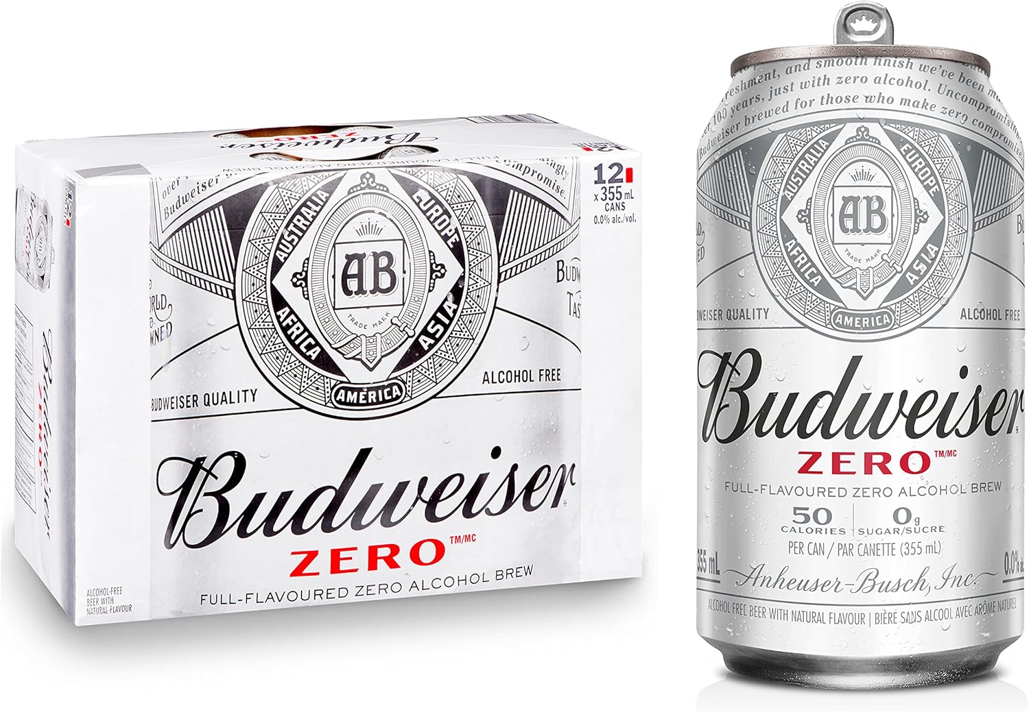 Budweiser Zero Non-Alcoholic Beer, 355 mL Cans, Pack of 12, Full ...