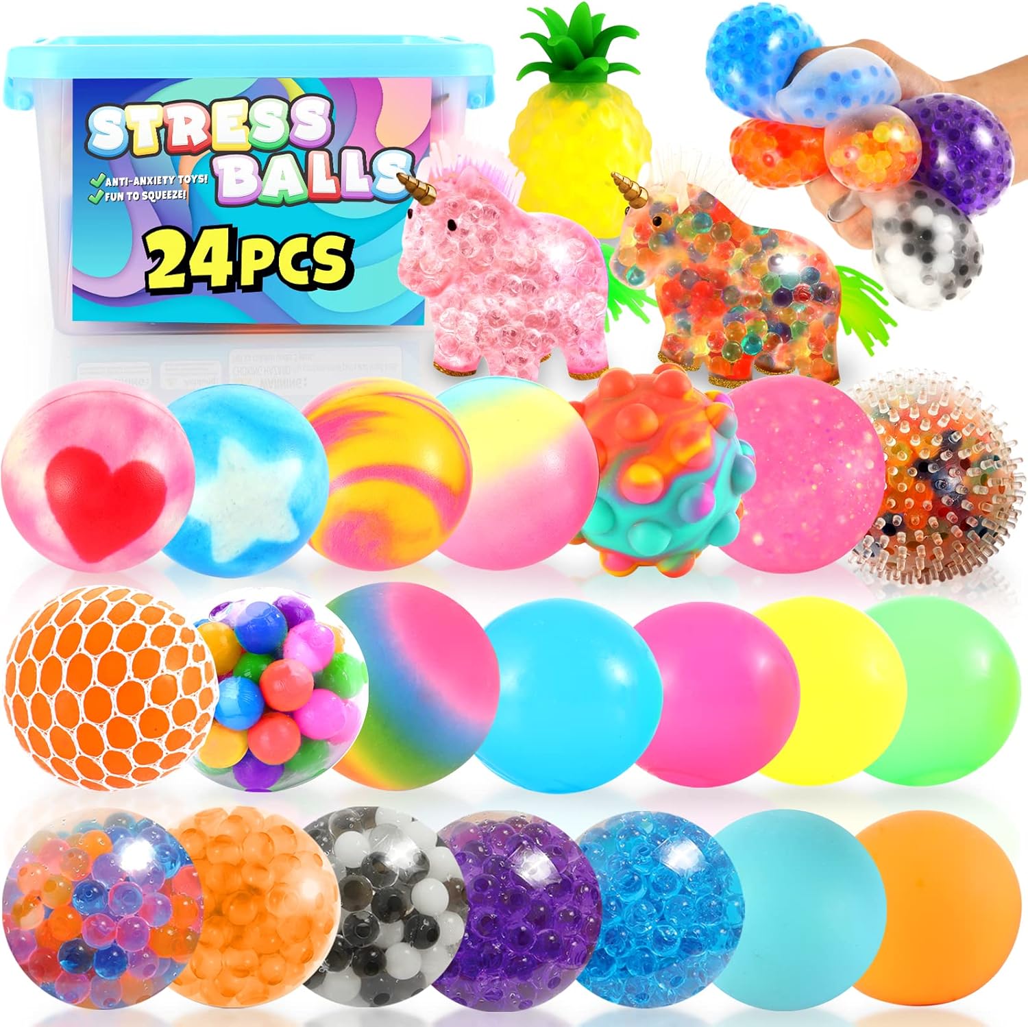 Buy OleOletOy Stress Ball Set - 24 Pack Sensory Stress Balls Bulk ...