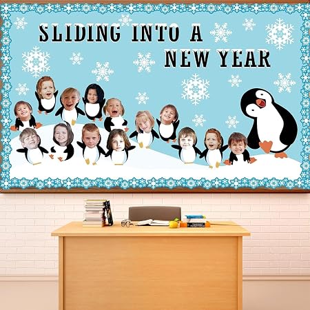 Amazon.com: 70PCS Winter Penguin Snowflakes Cutouts Kit DIY Photo Sliding INTO A New Year ...