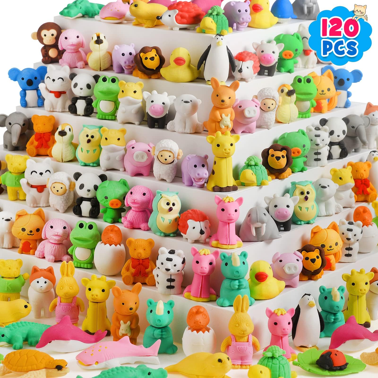 Amazon.com: 120 PCS Animal Erasers Bulk Mini Pencil Erasers Puzzle ...