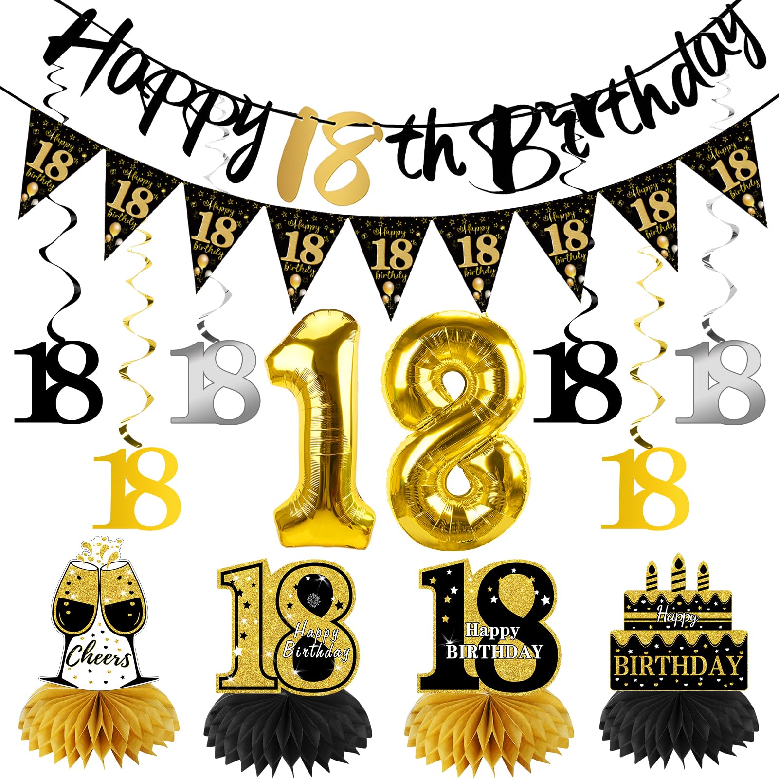 Amazon.com: Guiruiy 13PCS 18th Birthday Decorations for Men Women ...