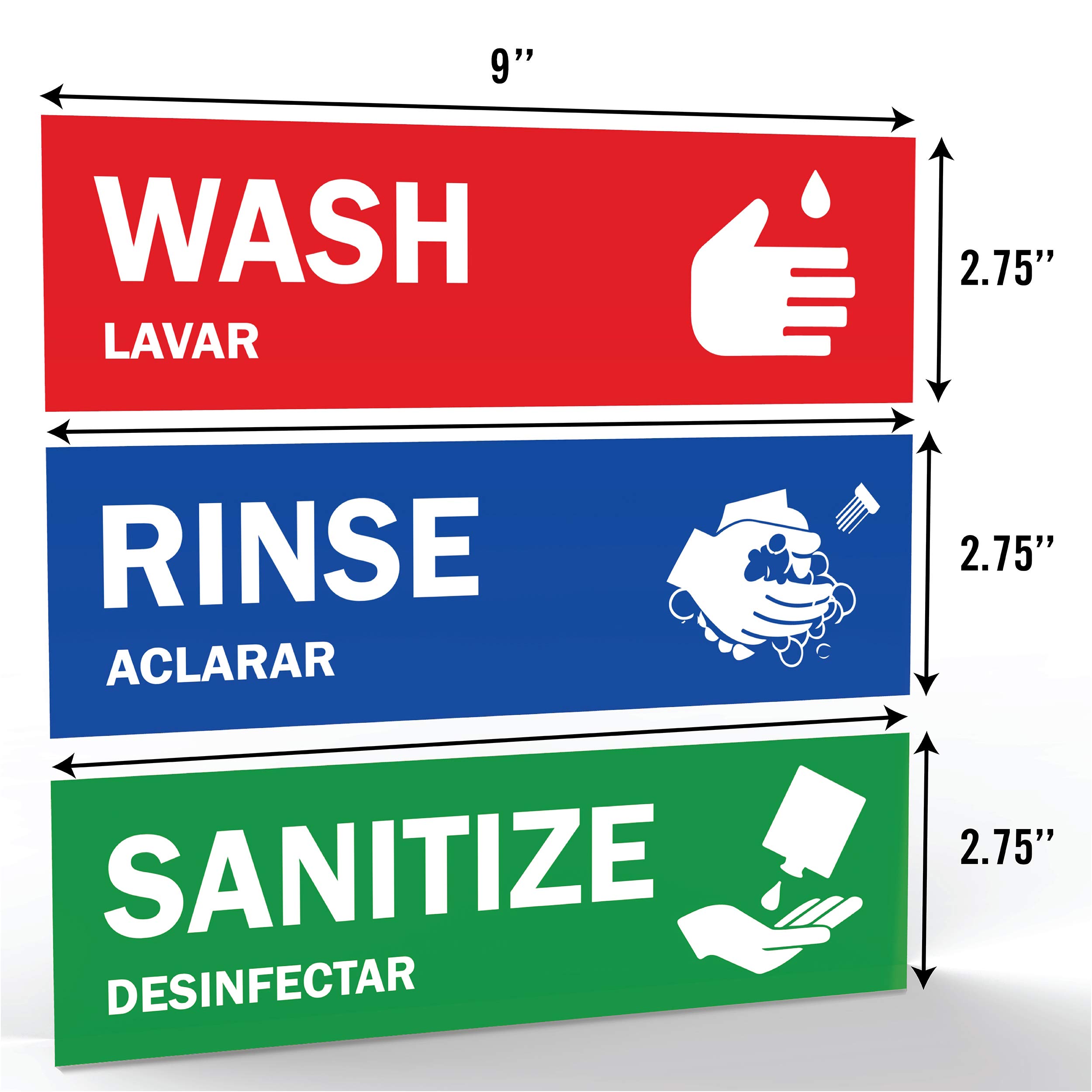 Wash Rinse Sanitize Sink Labels - Ideal Handwashing Signs for 3 ...