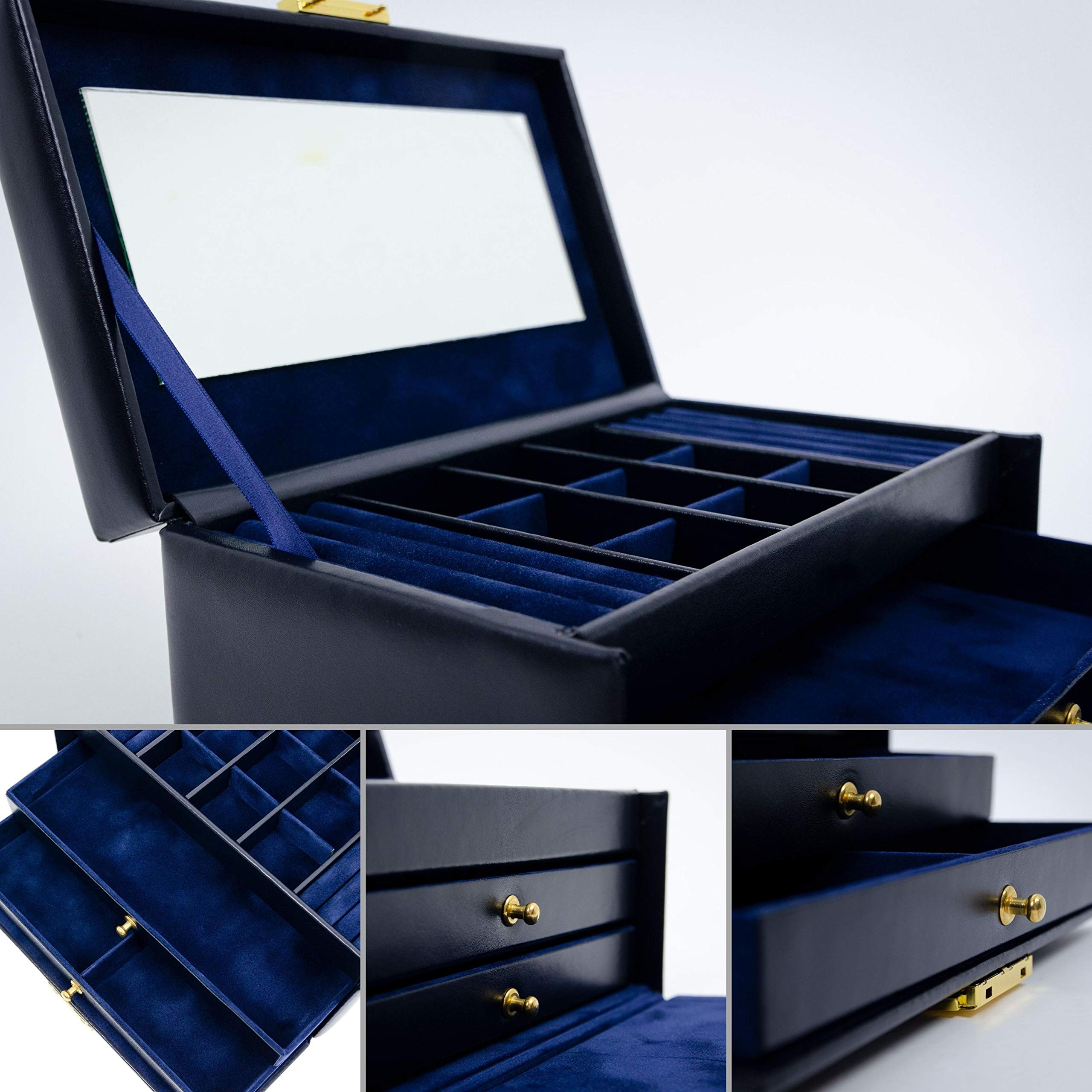 Navy Blue Textured Jewelry Storage Decor Box - hdtelecom.com.vn