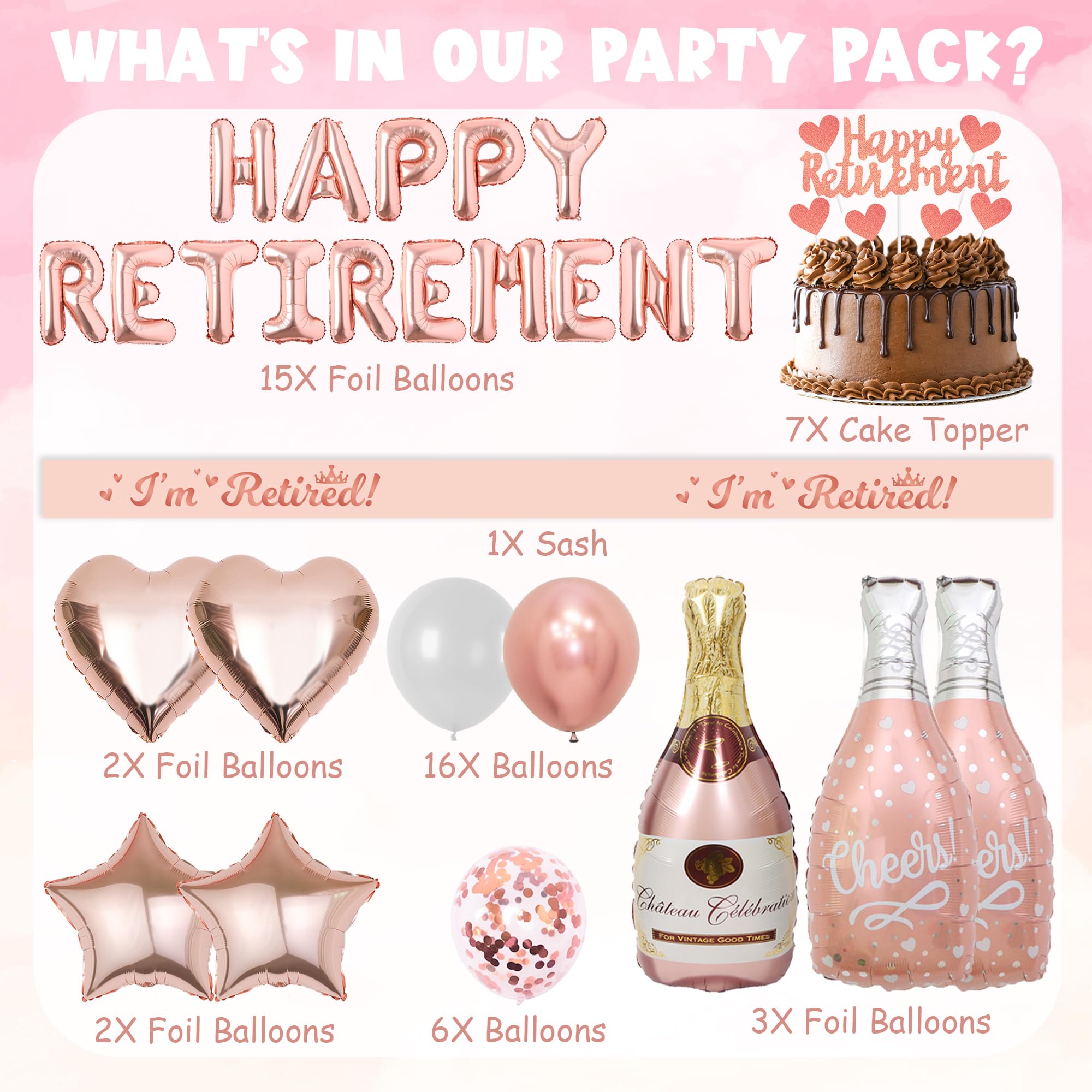 Rose Gold Happy Retirement Decorations, Retirement Theme Party ...
